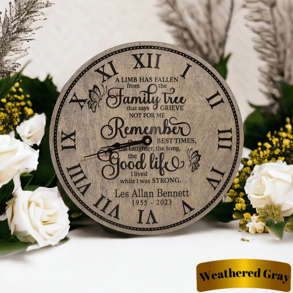 A Limb Has Fallen From the Family Tree Personalized Memorial Clock – Designodeal